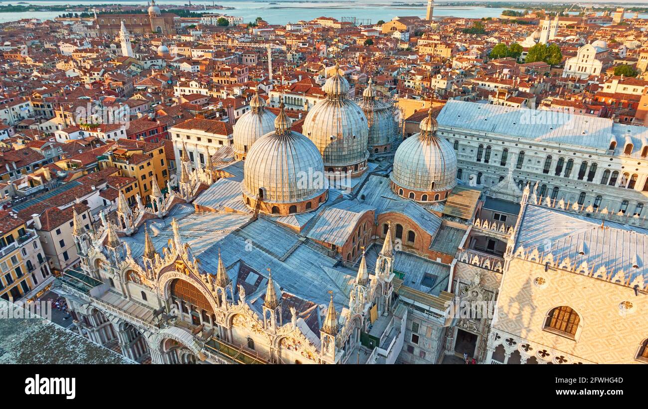 Venice city with domes of Cathedral Basilica of Saint Mark. Venetian ...
