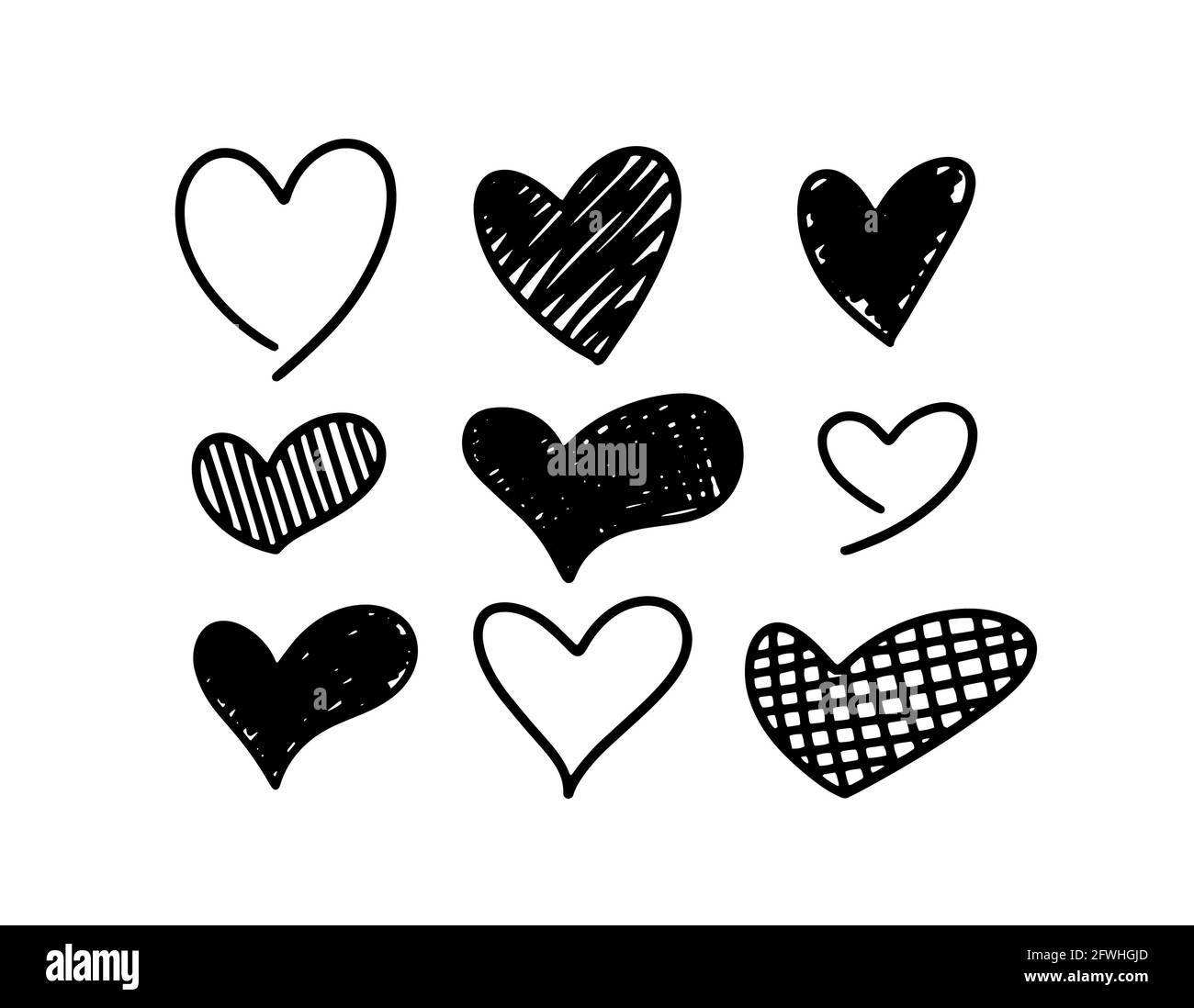 Vector hand-drawn childlike doodle heart icons set Stock Vector Image ...