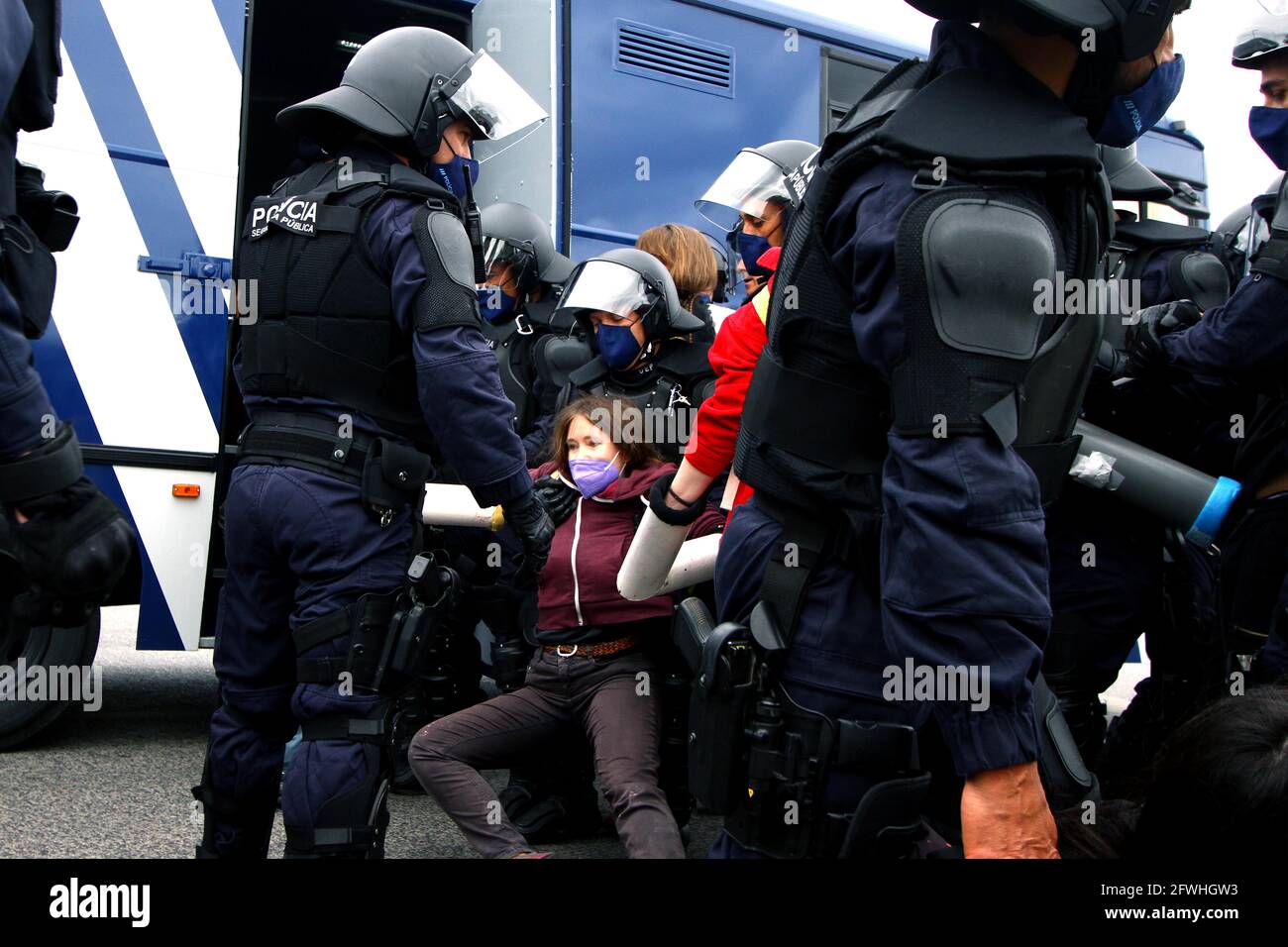 Lisbon, Portugal. 22nd May, 2021. Protesters arrested by Portuguese ...