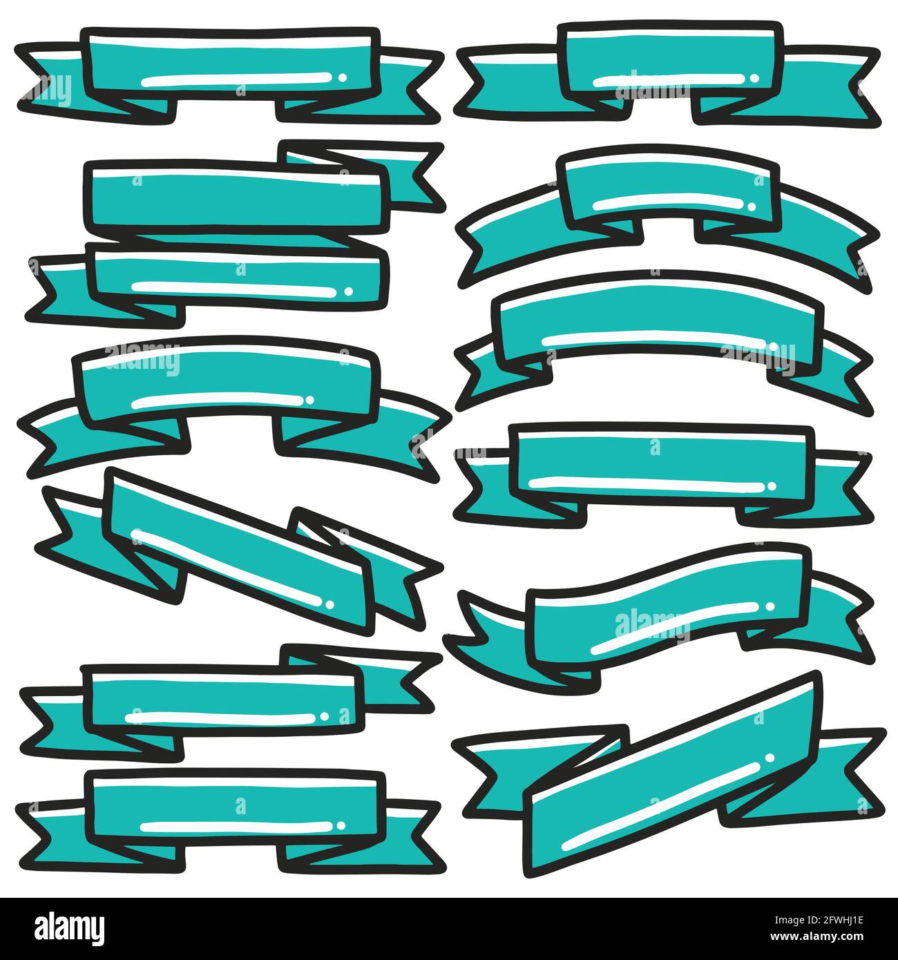 shape green ribbon icon banner hand-drawn doodle art and design element ...