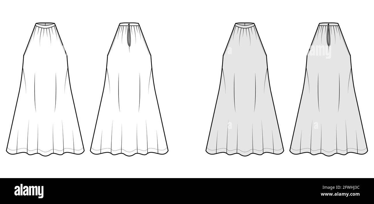 Dress trapeze tent technical fashion illustration with sleeveless ...