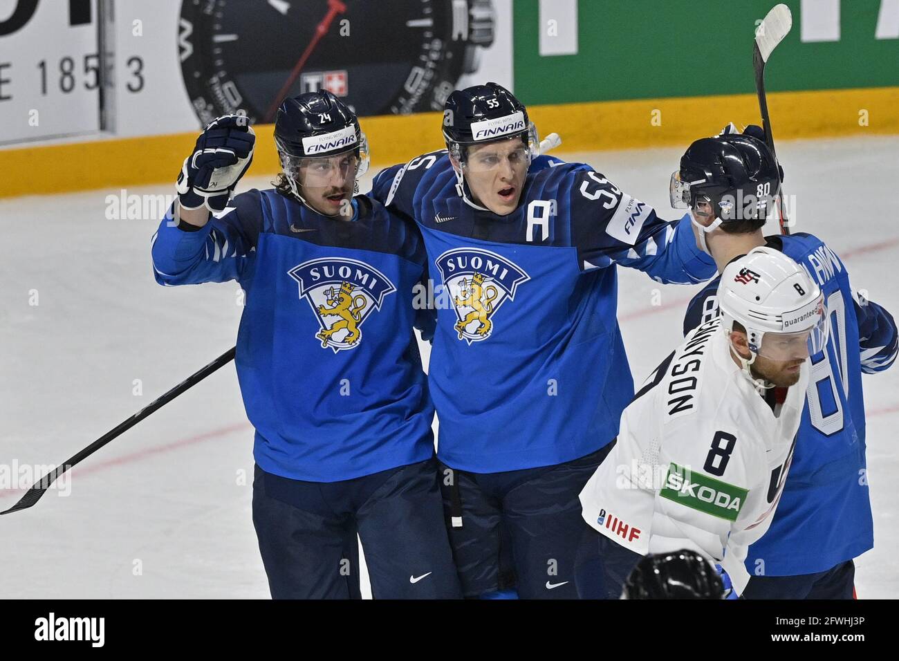 Riga, Latvia. 22nd May, 2021. Atte Ohtamaa (FIN), 2nd left, celebrates ...