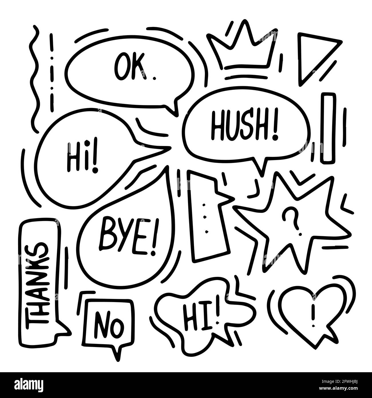 Cartoon speech bubble hand-drawn for decoration design. Vector message ...