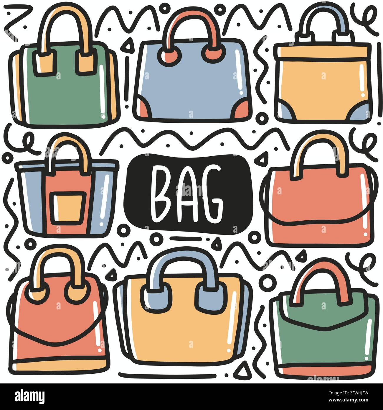 hand-drawn doodle women handbag art design element illustration Stock ...