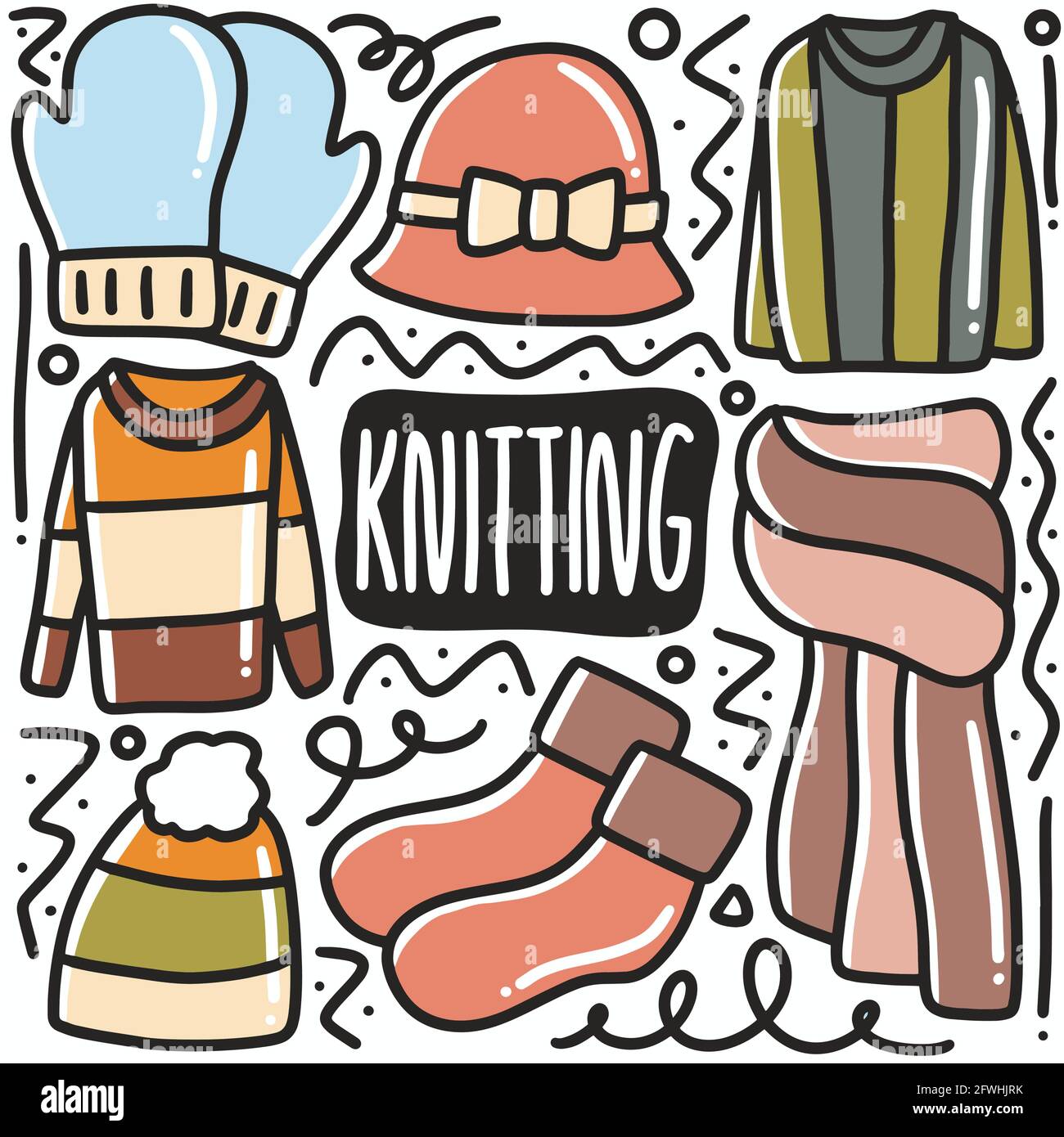 hand-drawn doodle clothes knitting art design element illustration ...