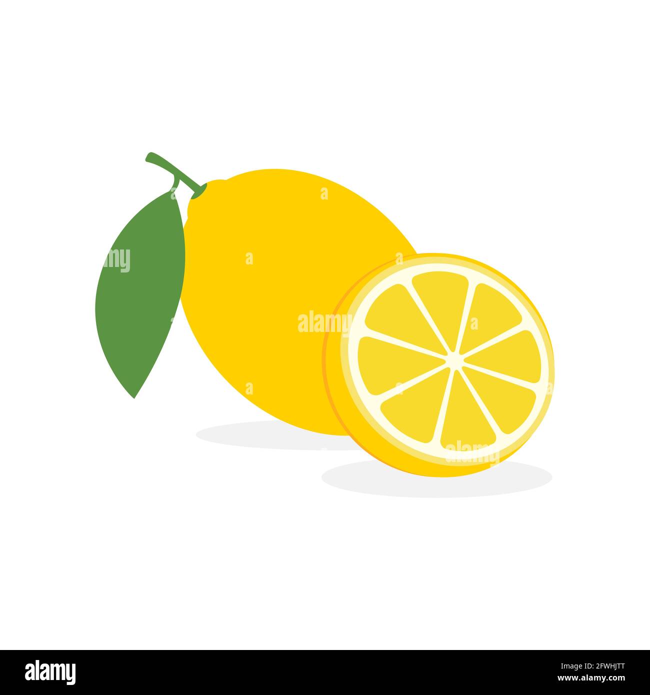 Lemon slice citrus fruit flat icon. Vector lemon half cut logo, yellow ...