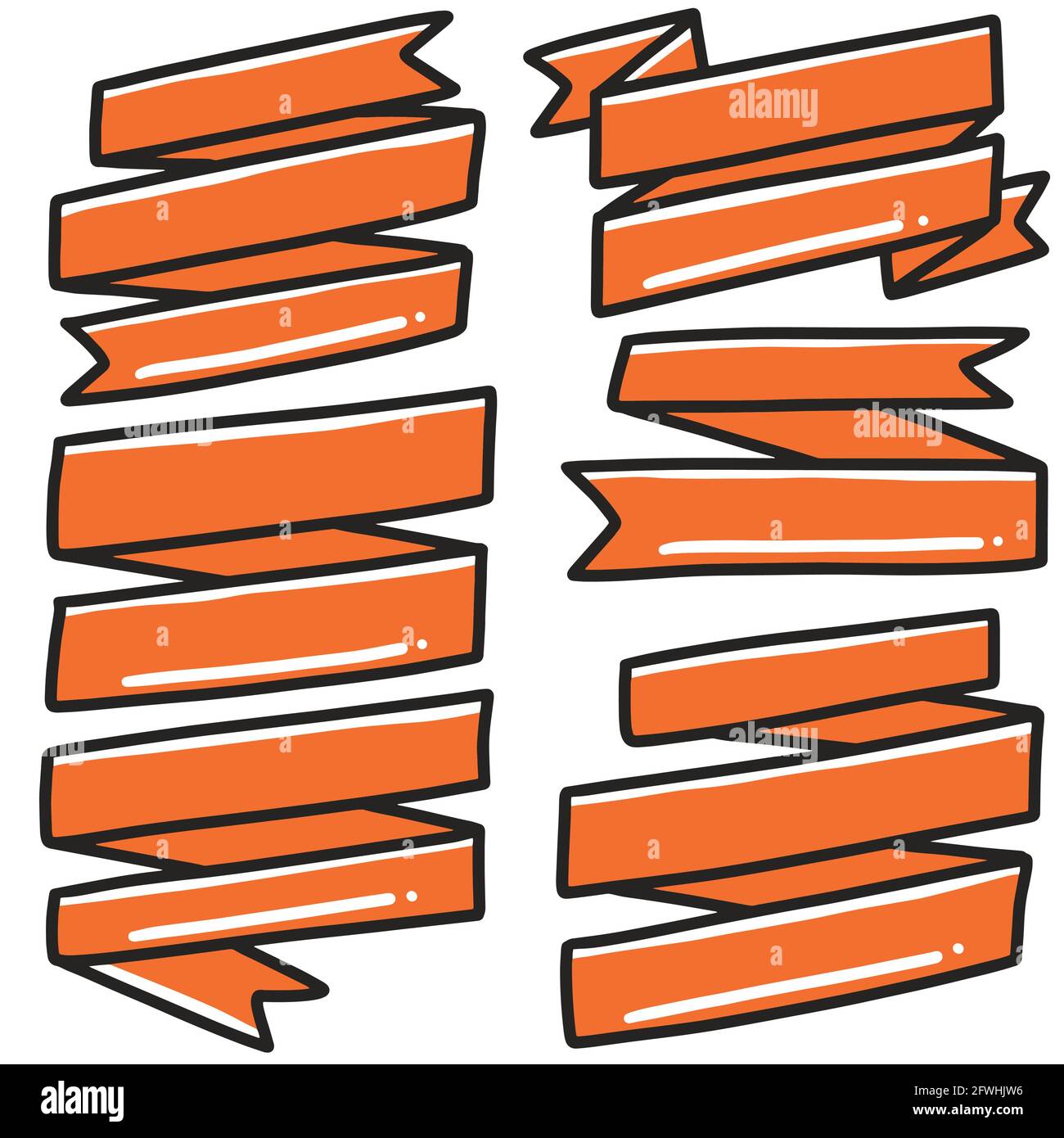 orange ribbon icon banner hand-drawn doodle art and design element ...