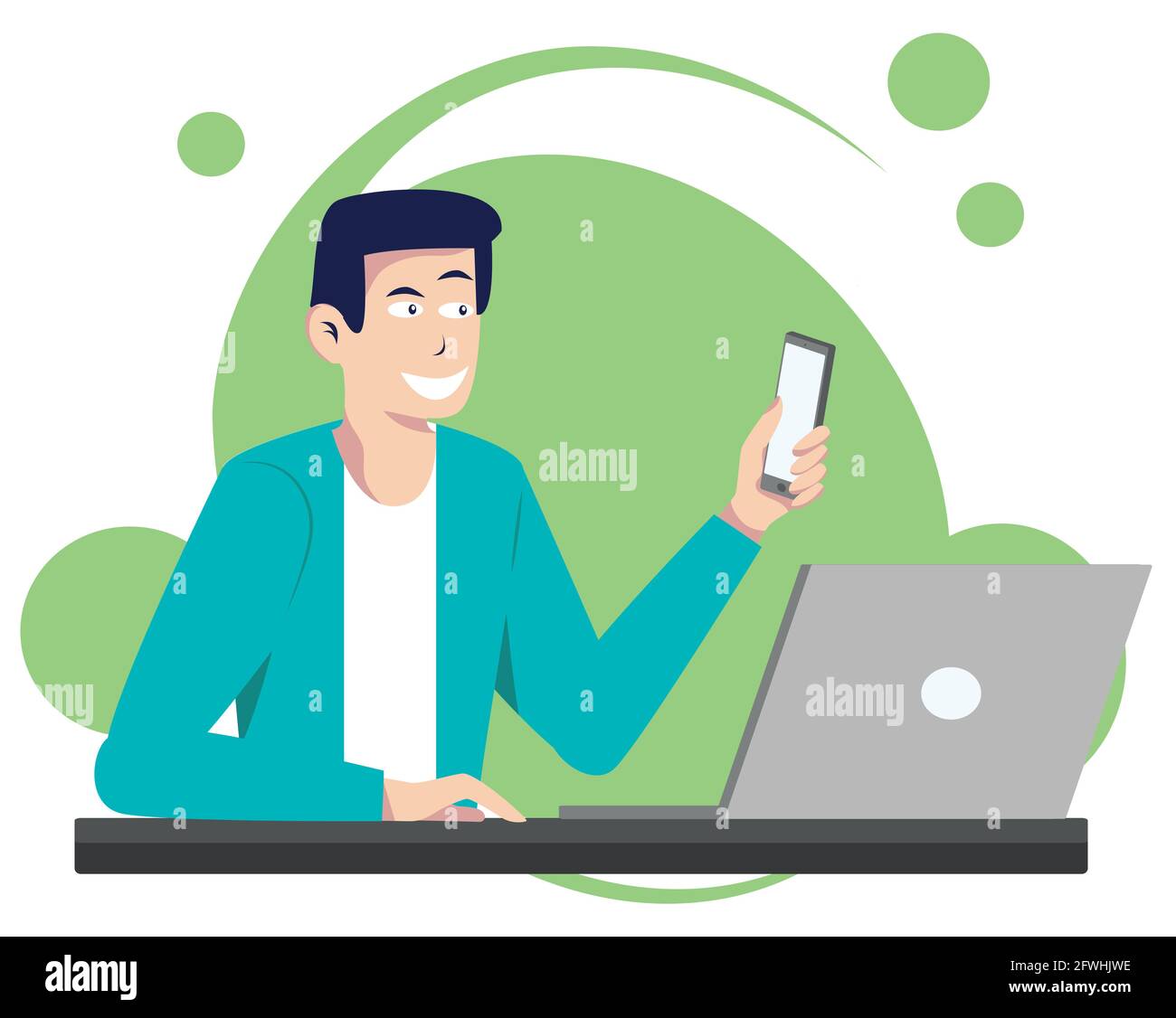 Man holding laptop typing Stock Vector Images - Alamy