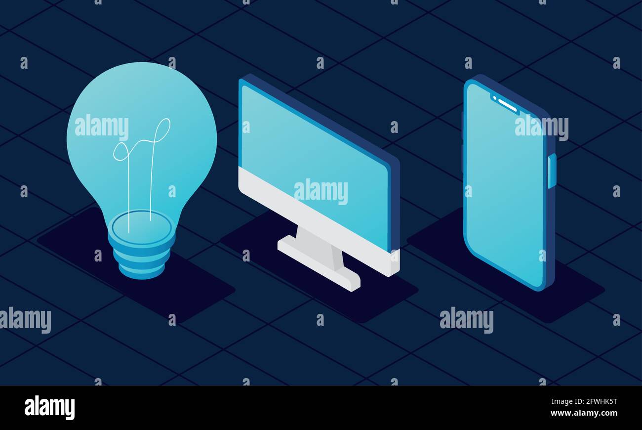 bulb and devices isometric icons Stock Vector Image & Art - Alamy