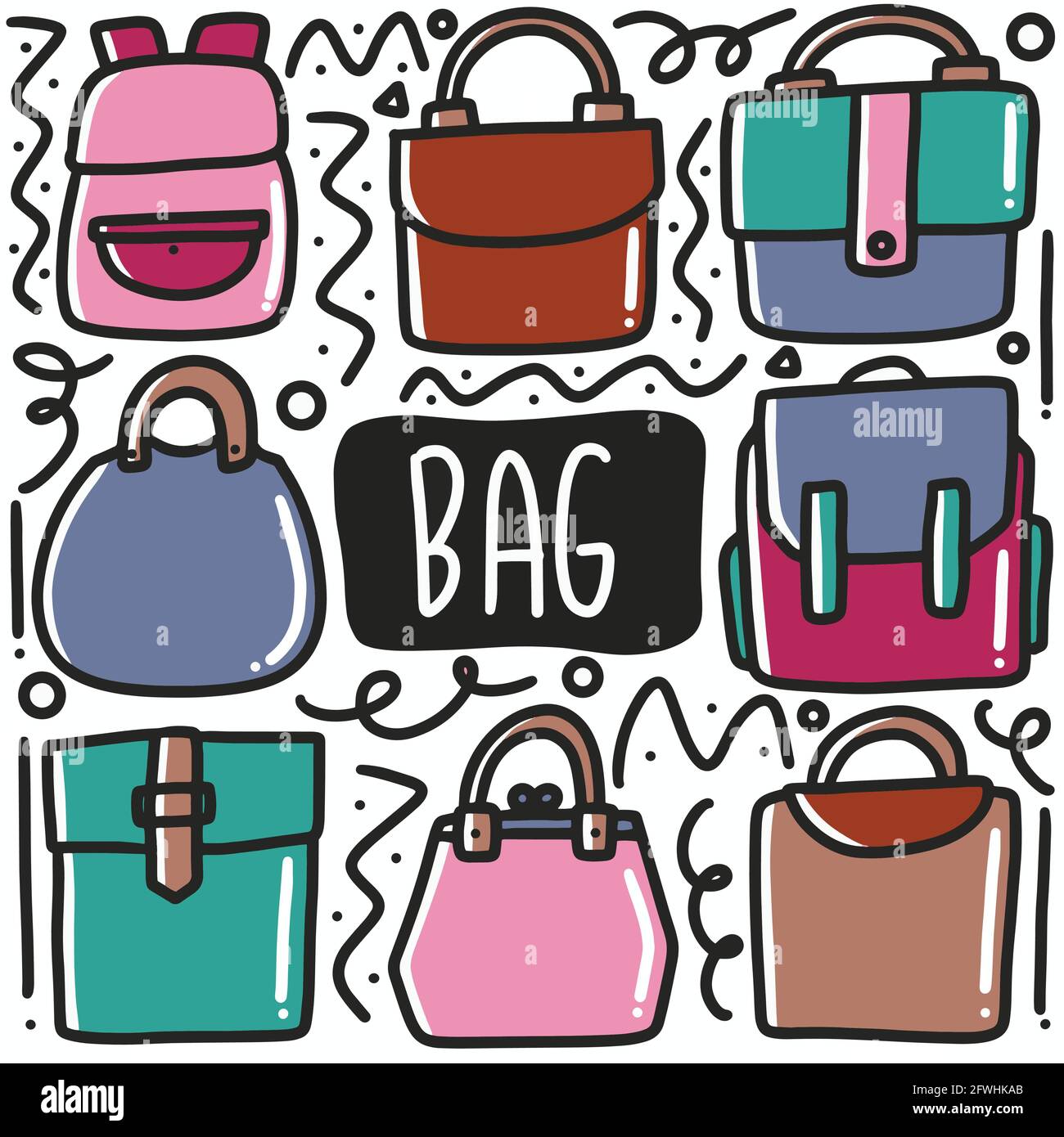 hand-drawn doodle women handbag art design element illustration Stock ...