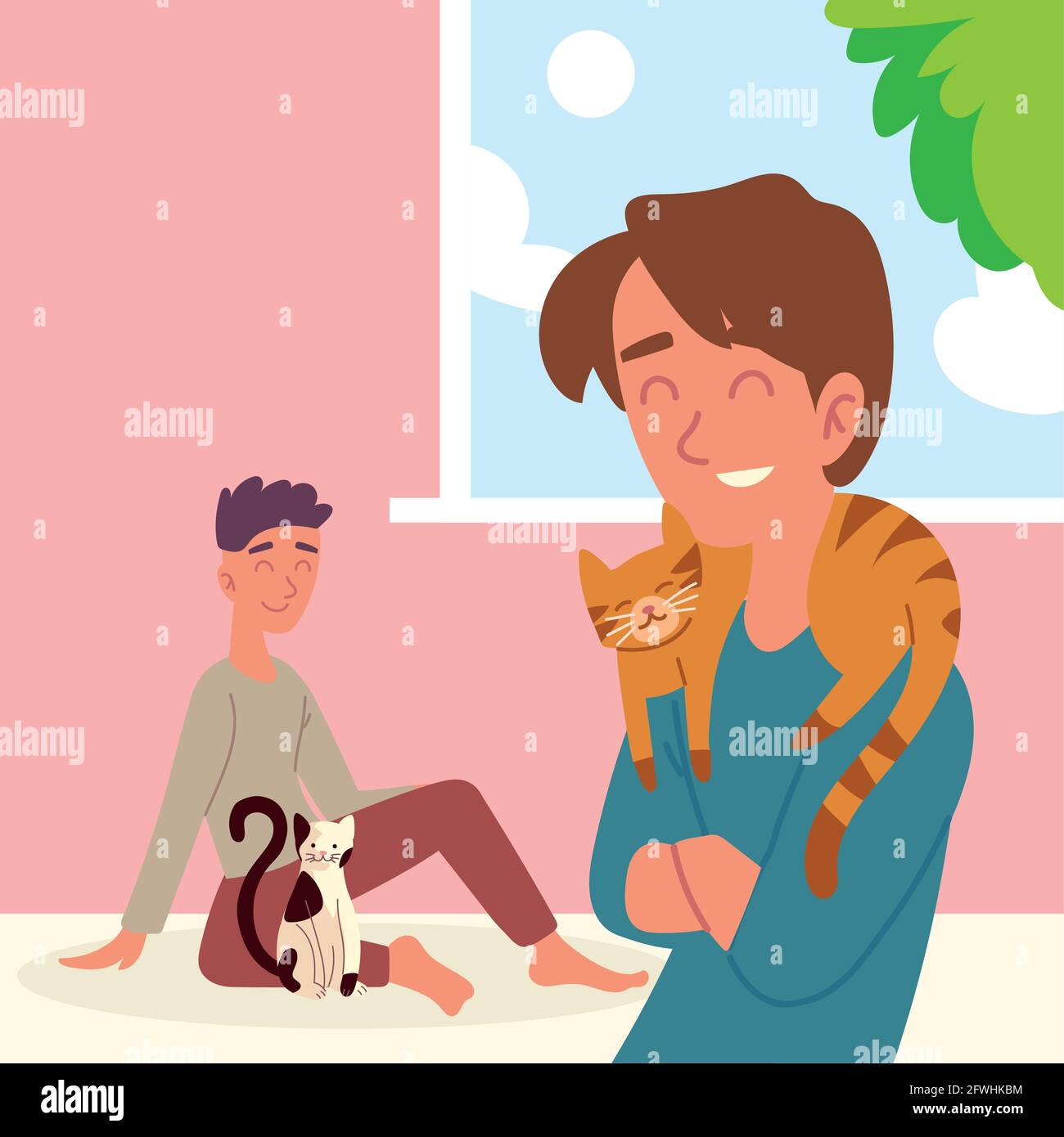 boy with cats Stock Vector Image & Art - Alamy