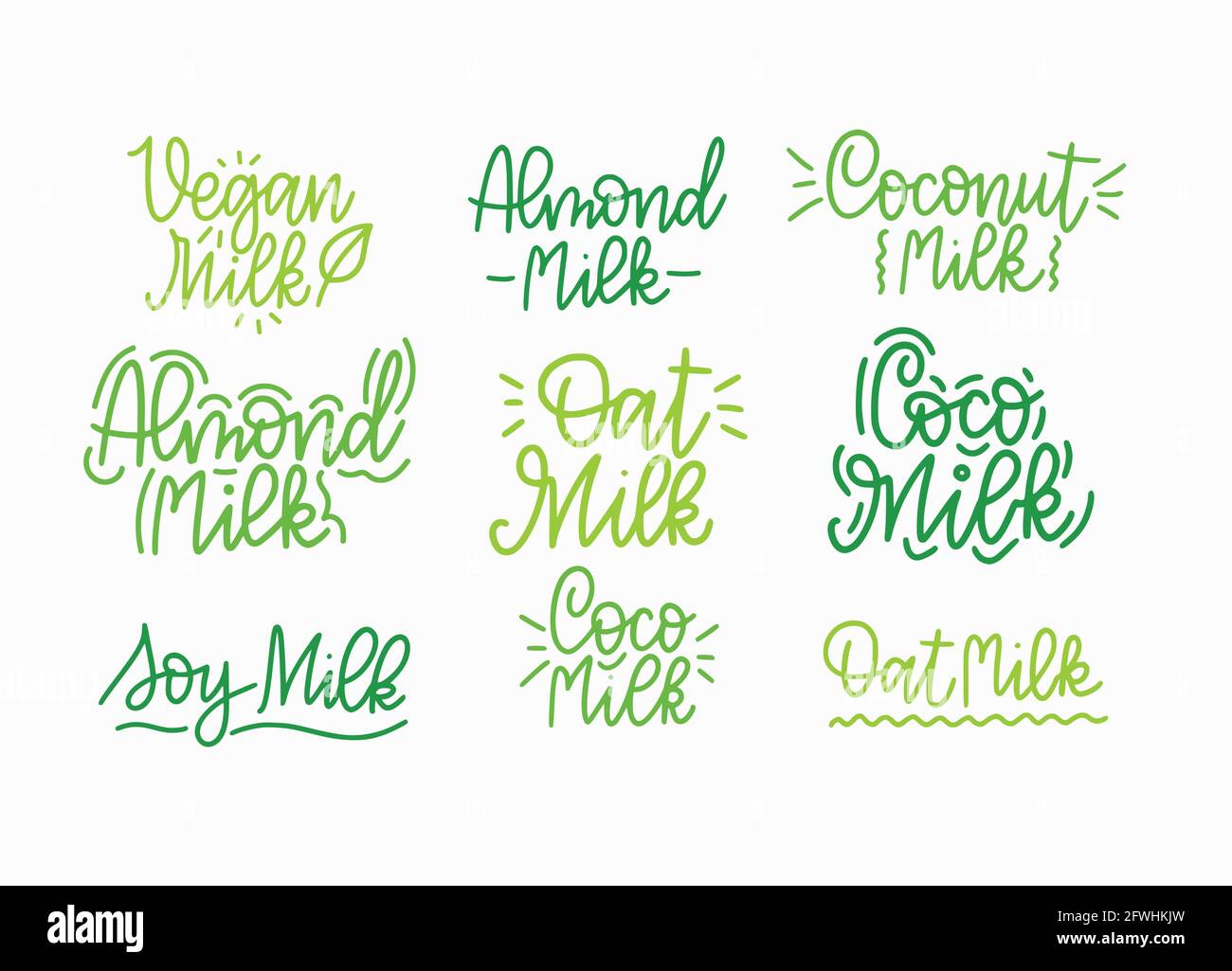 Non-dairy plant based vegan milk alternative lettering designs Stock ...