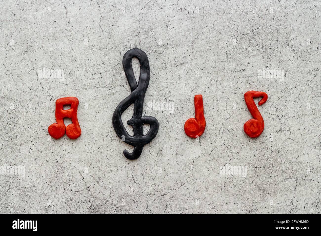 Top view of music notes made of rubber. Music abstract background Stock ...