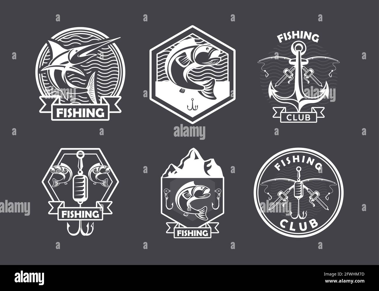 six fishing emblems Stock Vector Image & Art - Alamy
