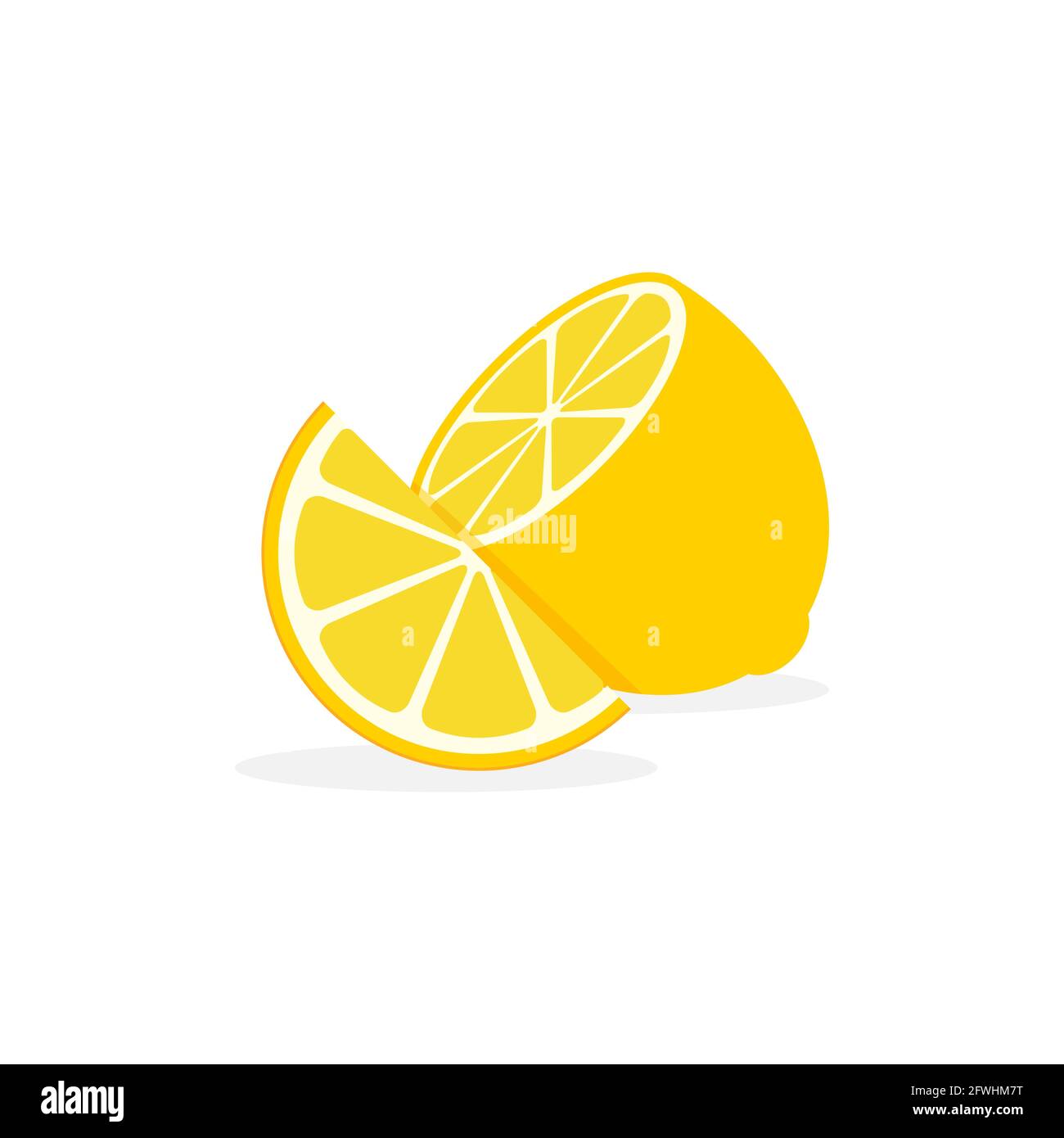 Lemon slice citrus fruit flat icon. Vector lemon half cut logo, yellow ...