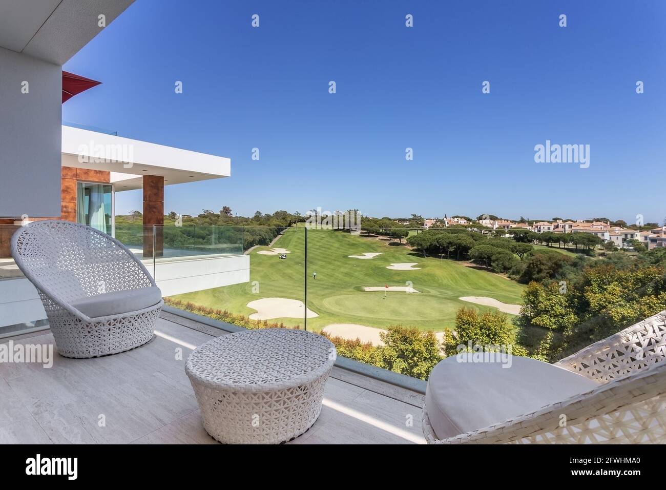 Beautiful view of Green Golf course landscape from luxury Balcony ...