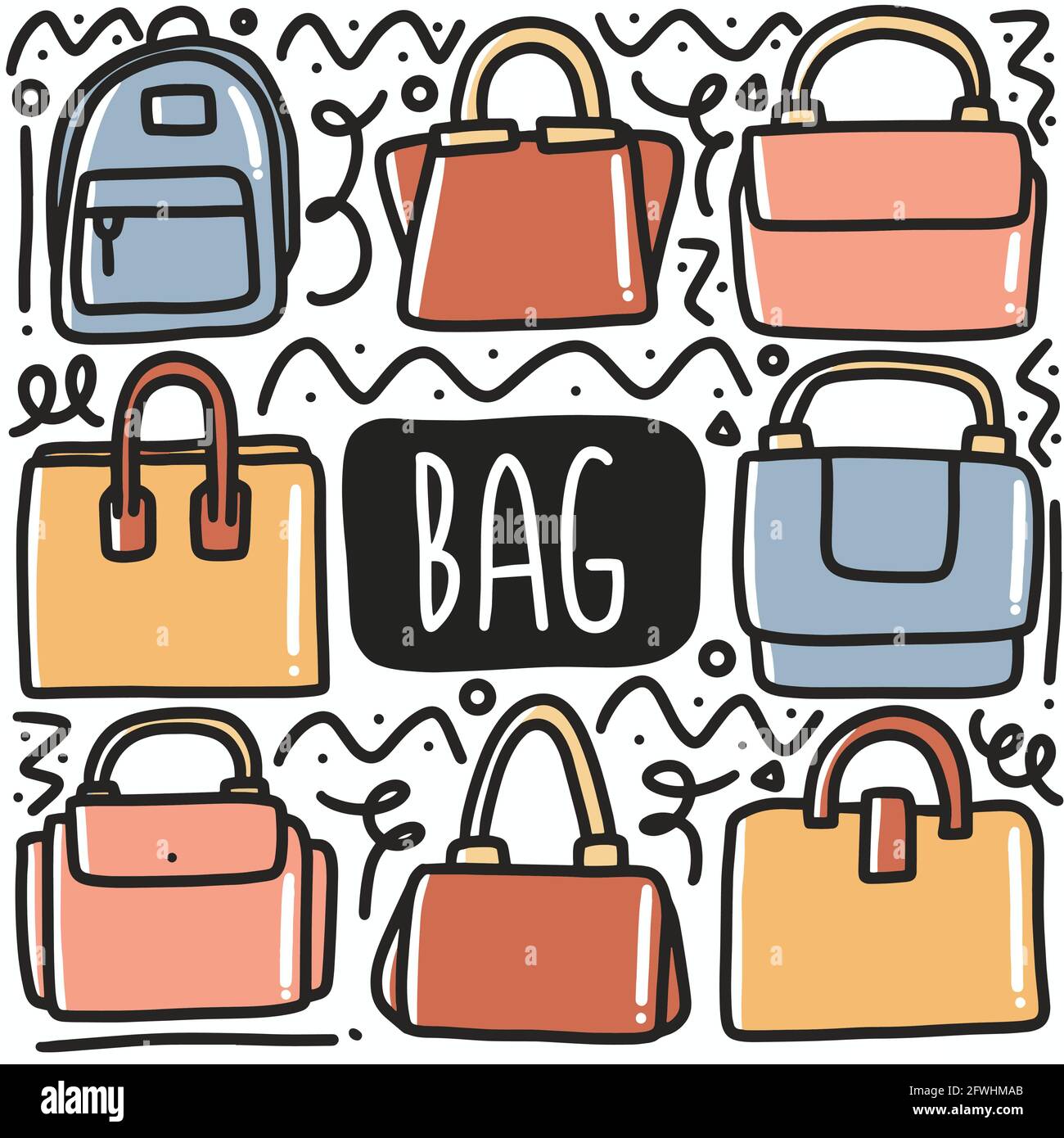 hand-drawn doodle women handbag art design element illustration Stock ...