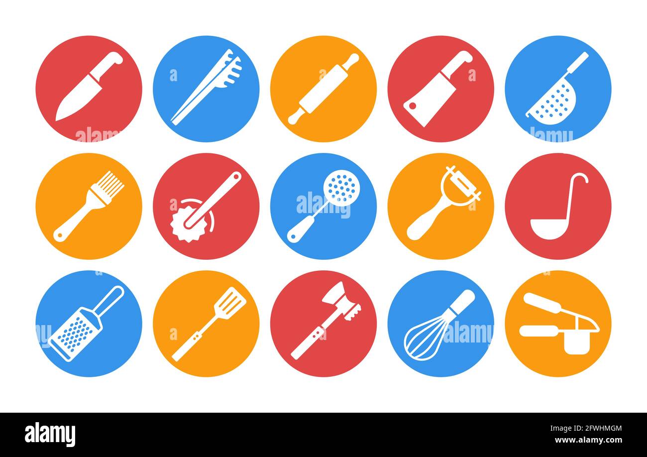 Kitchenware and kitchen vector icon white glyph set. Graph symbol for ...