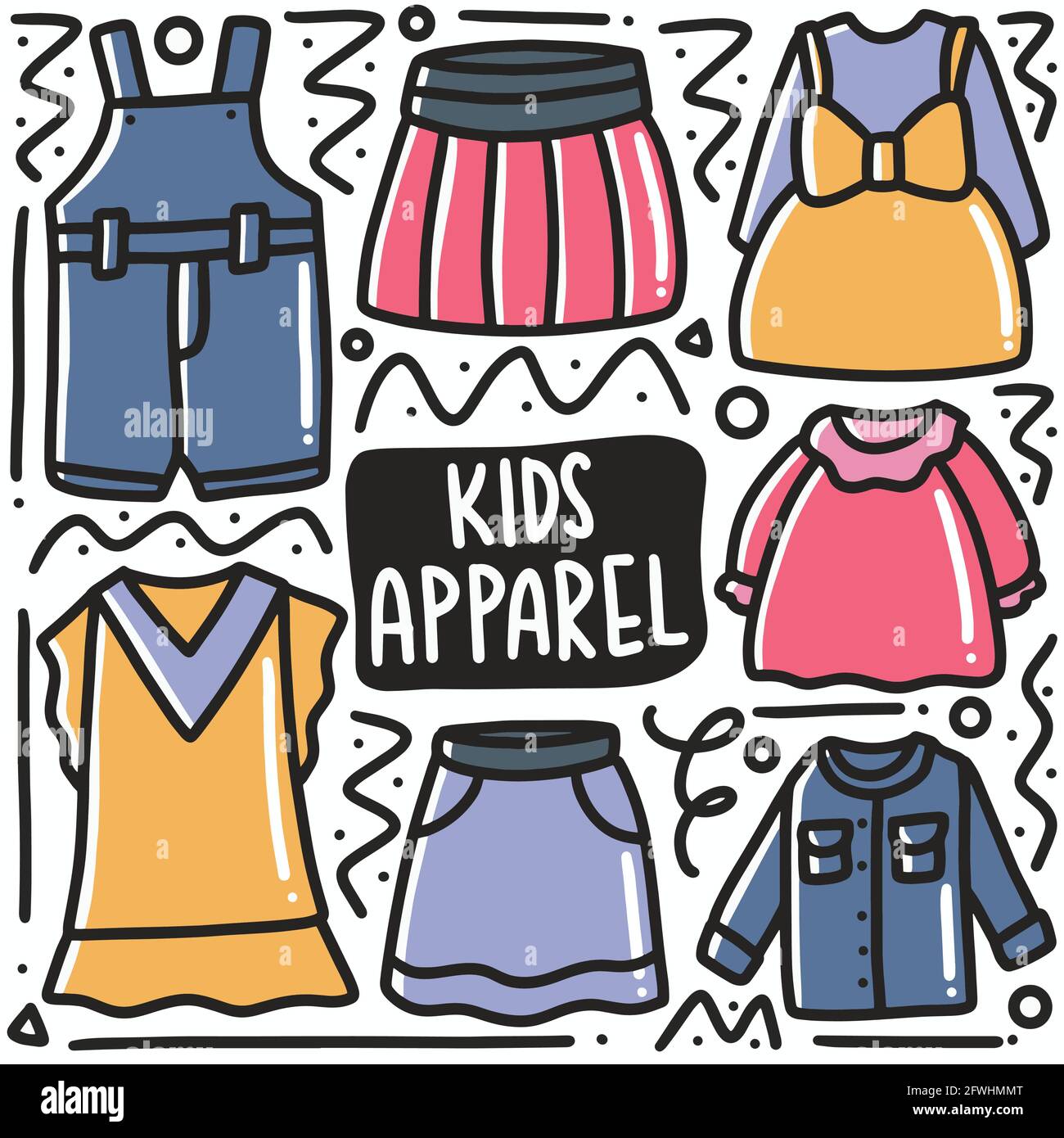 hand-drawn doodle kids apparel art design element illustration Stock ...