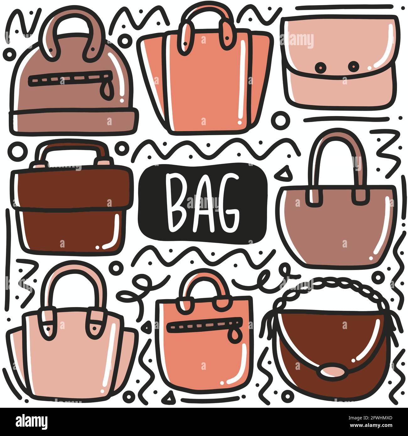 hand-drawn doodle women handbag art design element illustration Stock ...