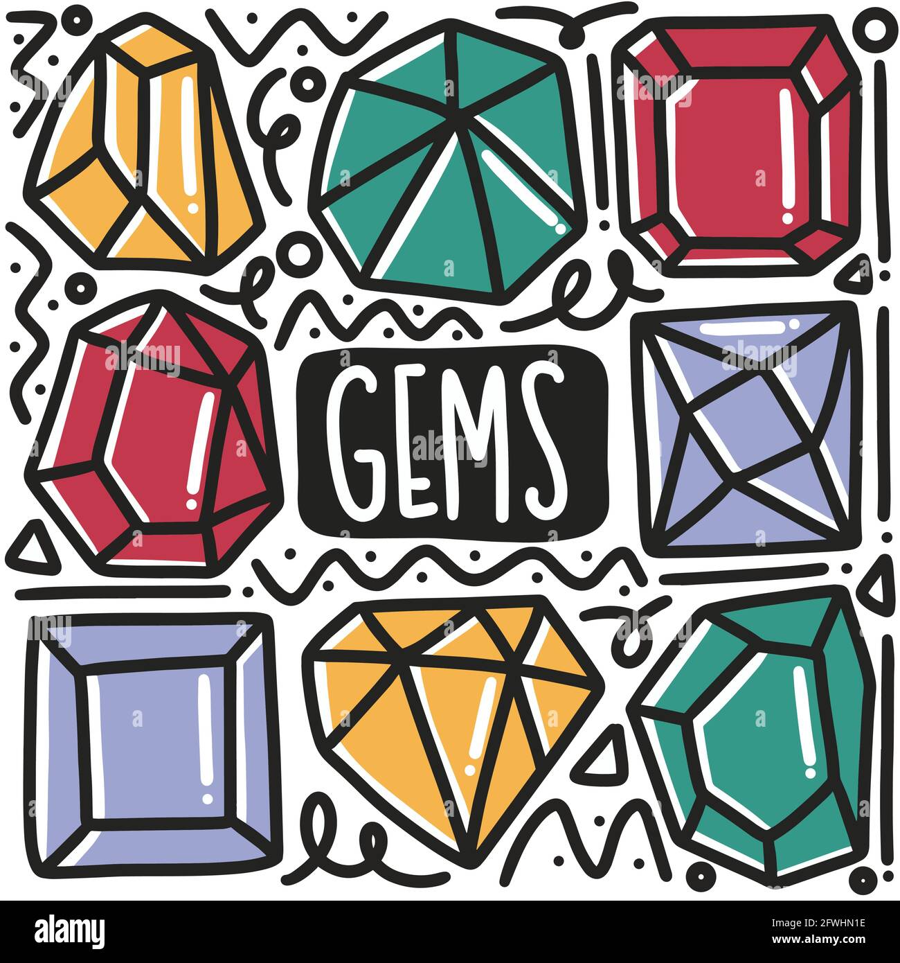 hand-drawn gem colorful doodle art design element illustration Stock ...