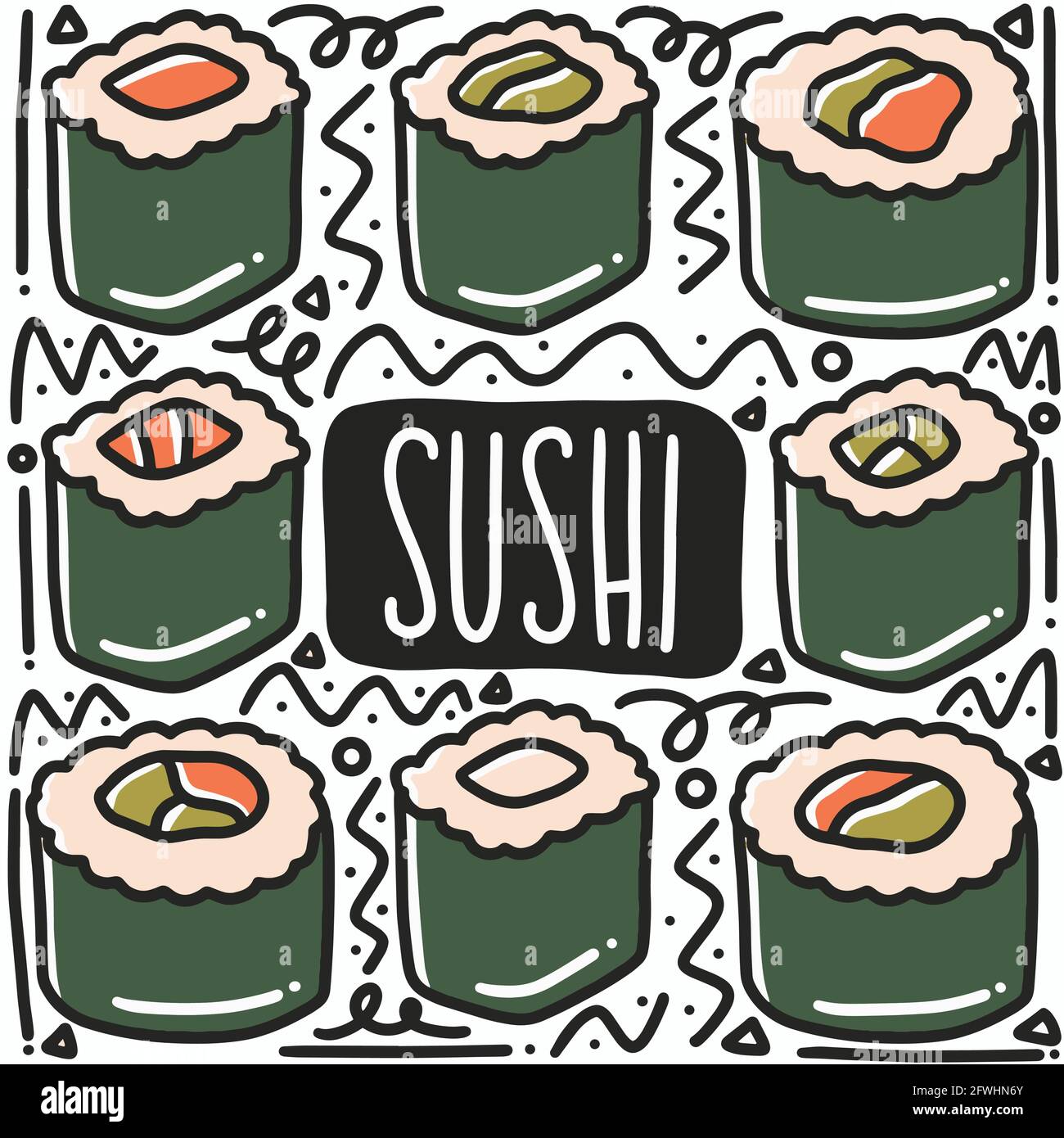 hand drawn sushi doodle set Stock Vector Image & Art - Alamy