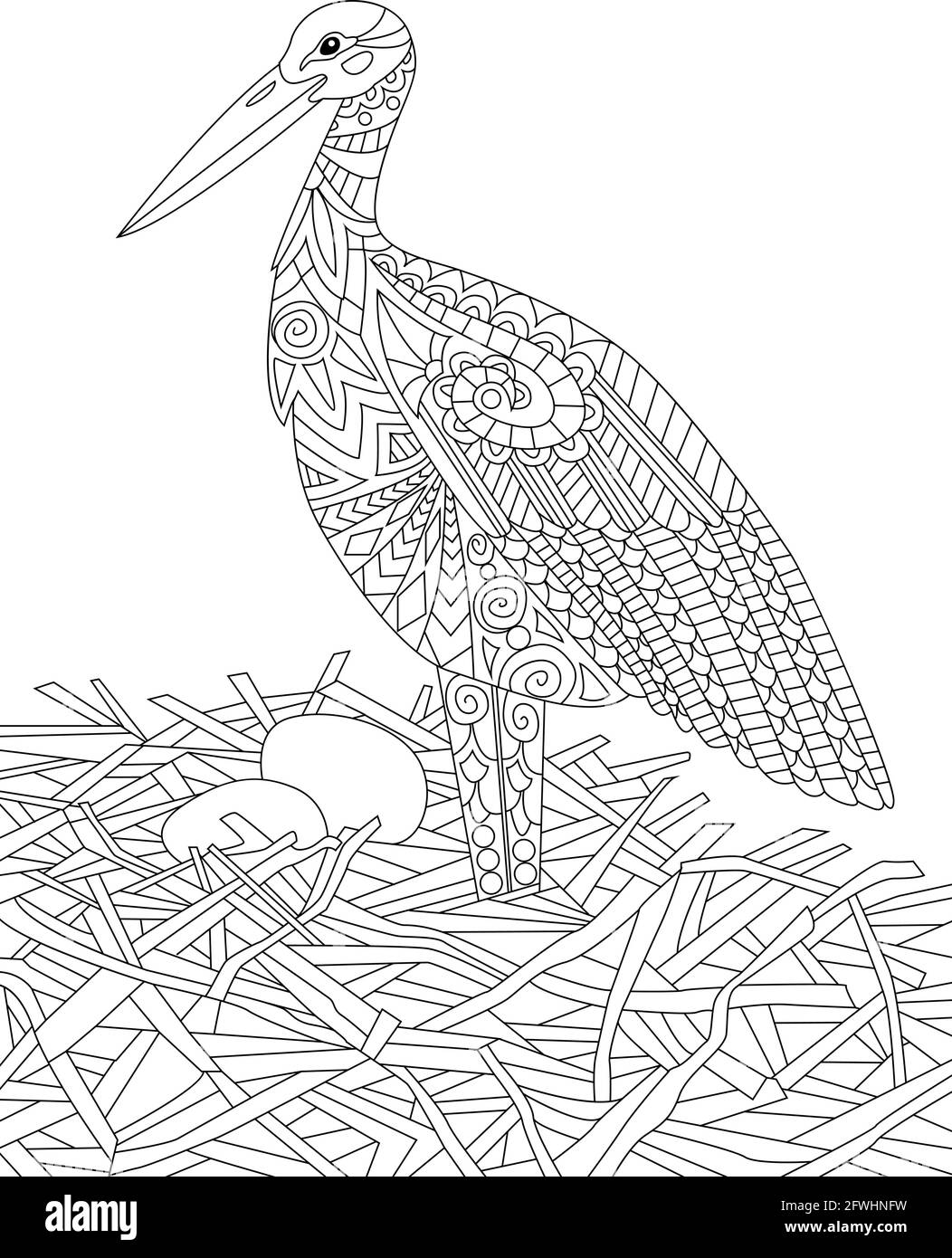 Tropical Birds doodles on trees, hand drawing Pelican, line image ...