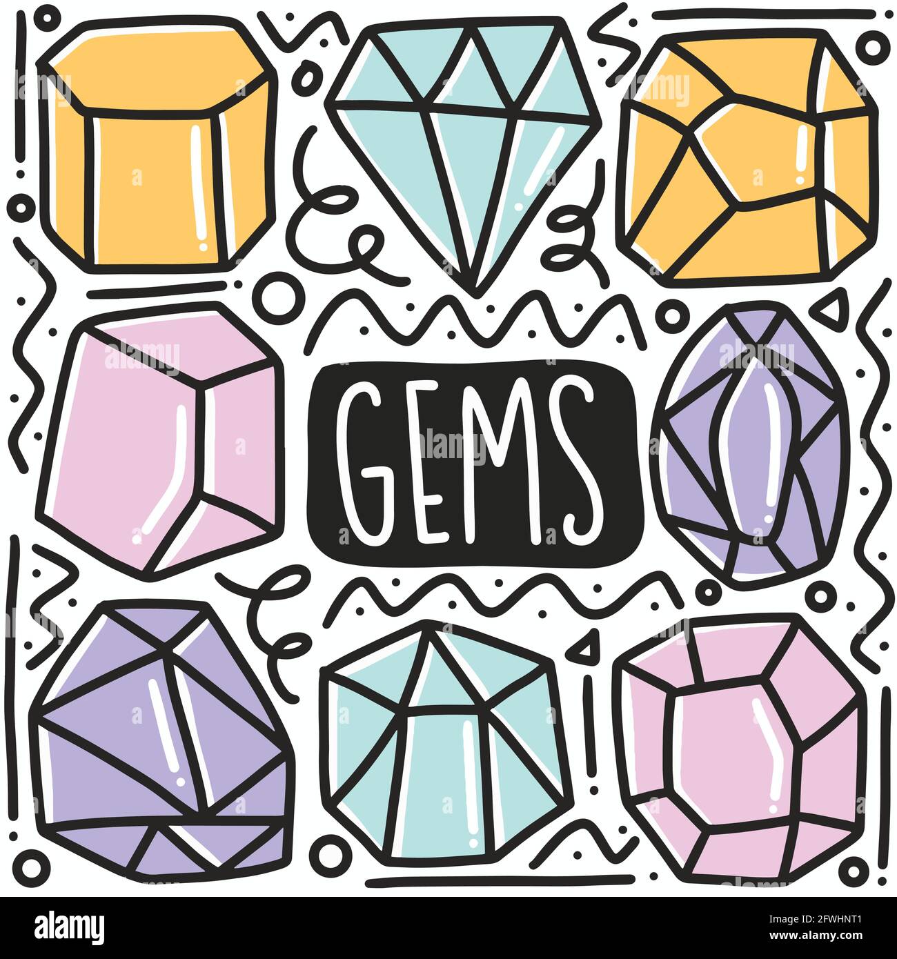 hand-drawn gem colorful doodle art design element illustration Stock ...
