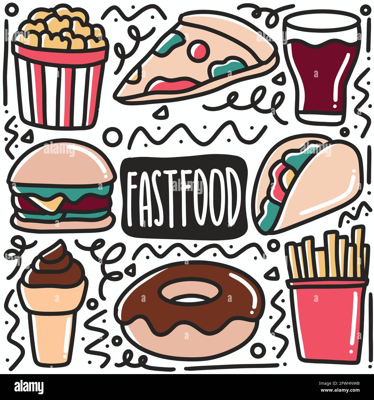 hand-drawn doodle fast food art design element illustration Stock ...