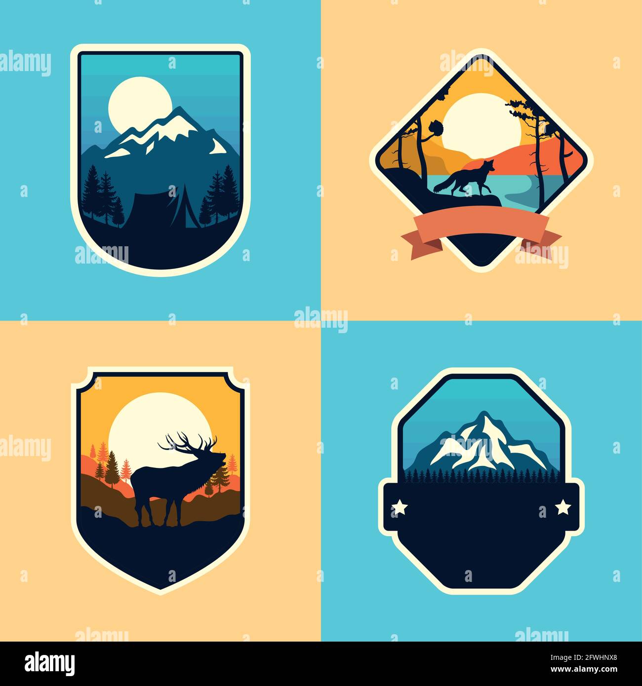 four adventure emblems set icons Stock Vector Image & Art - Alamy