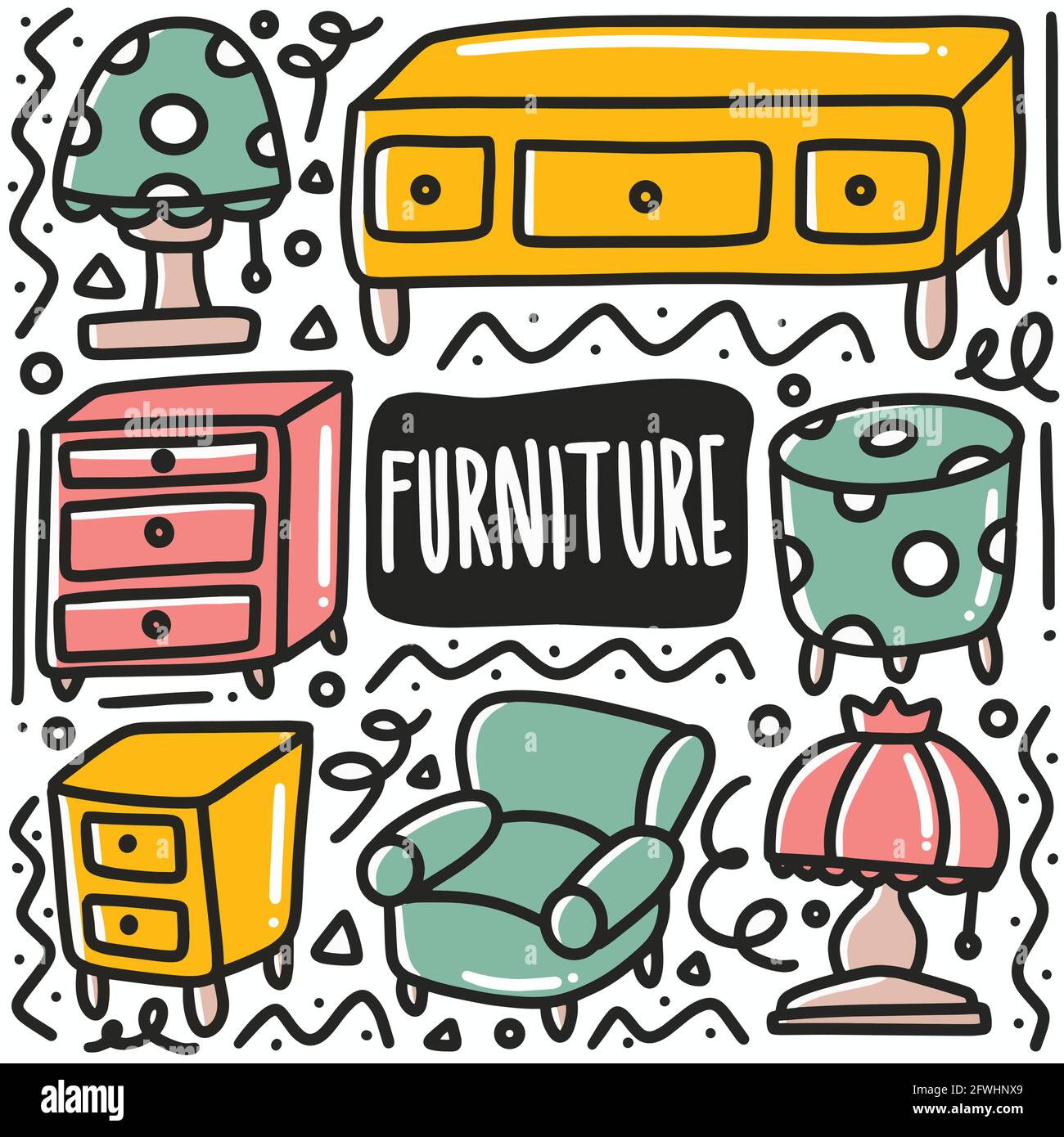 hand-drawn doodle home furniture art design element illustration Stock ...