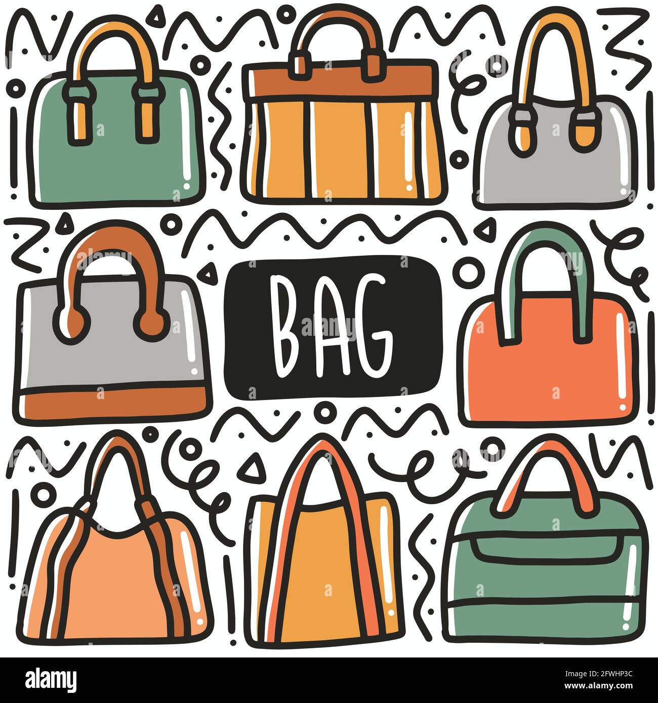 hand-drawn doodle women handbag art design element illustration Stock ...