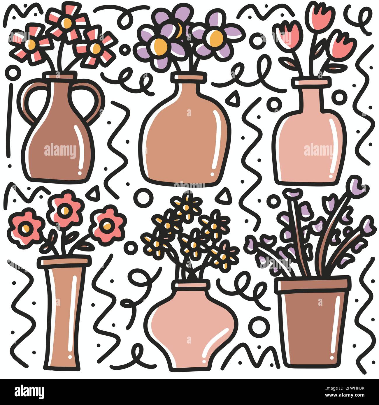 hand-drawn doodle flower vase art design element illustration Stock ...