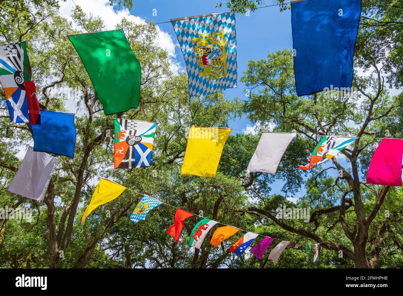 Colorful flags flying above the Bay Area Renaissance Festival ...