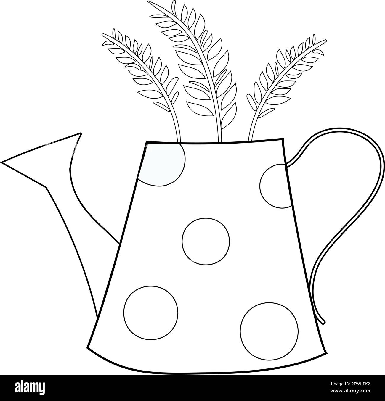 Cute retro watering can with three lavender flowers isolated on white ...