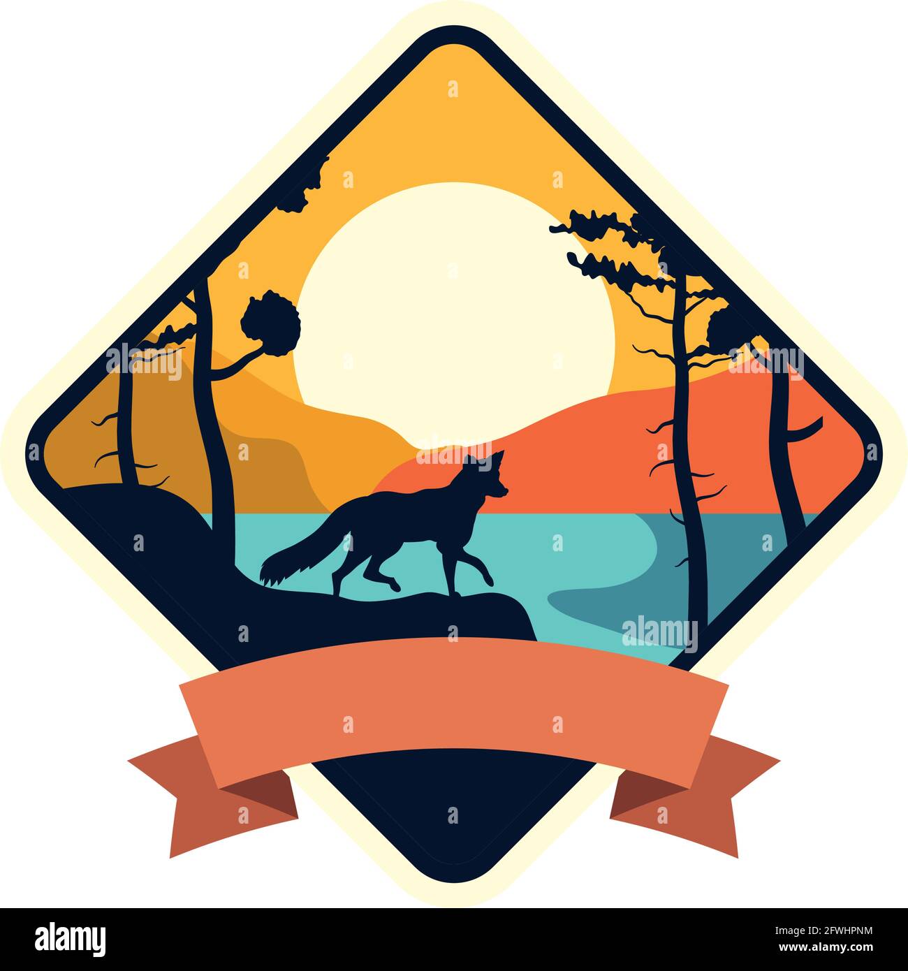 adventure emblem with fox scene Stock Vector Image & Art - Alamy