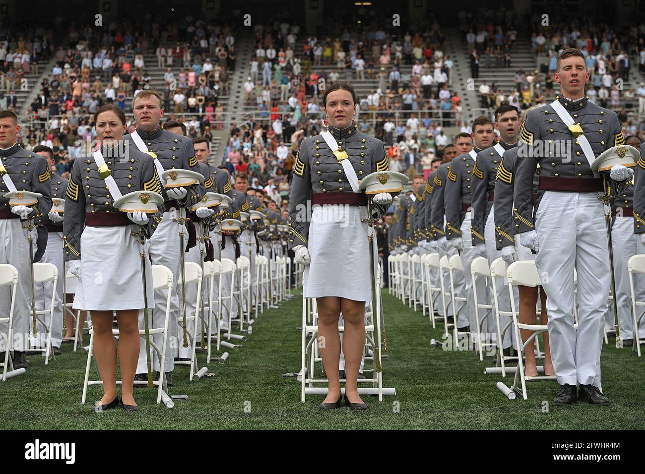 USMA Corps of Cadets stand at attention moments before being dismissed ...