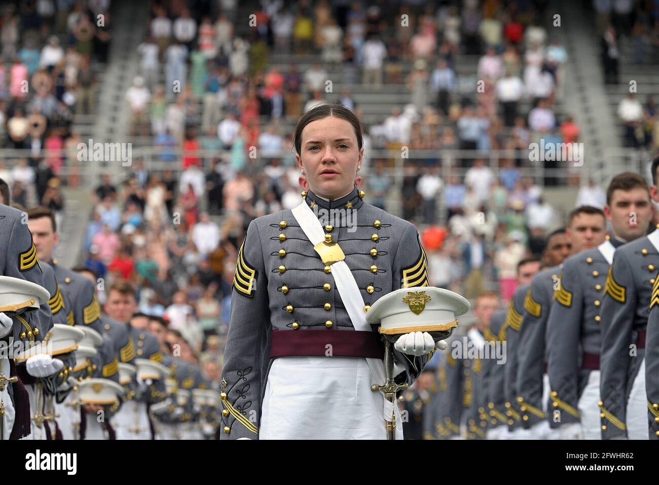 USMA Corps of Cadets stand at attention moments before being dismissed ...