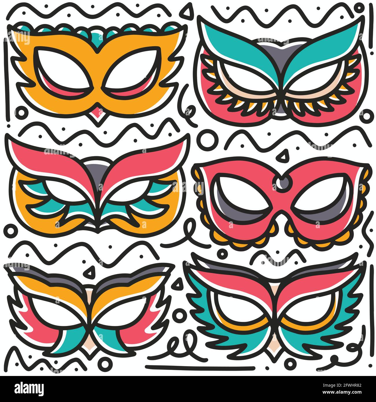 hand-drawn doodle party masks art design element illustration Stock ...