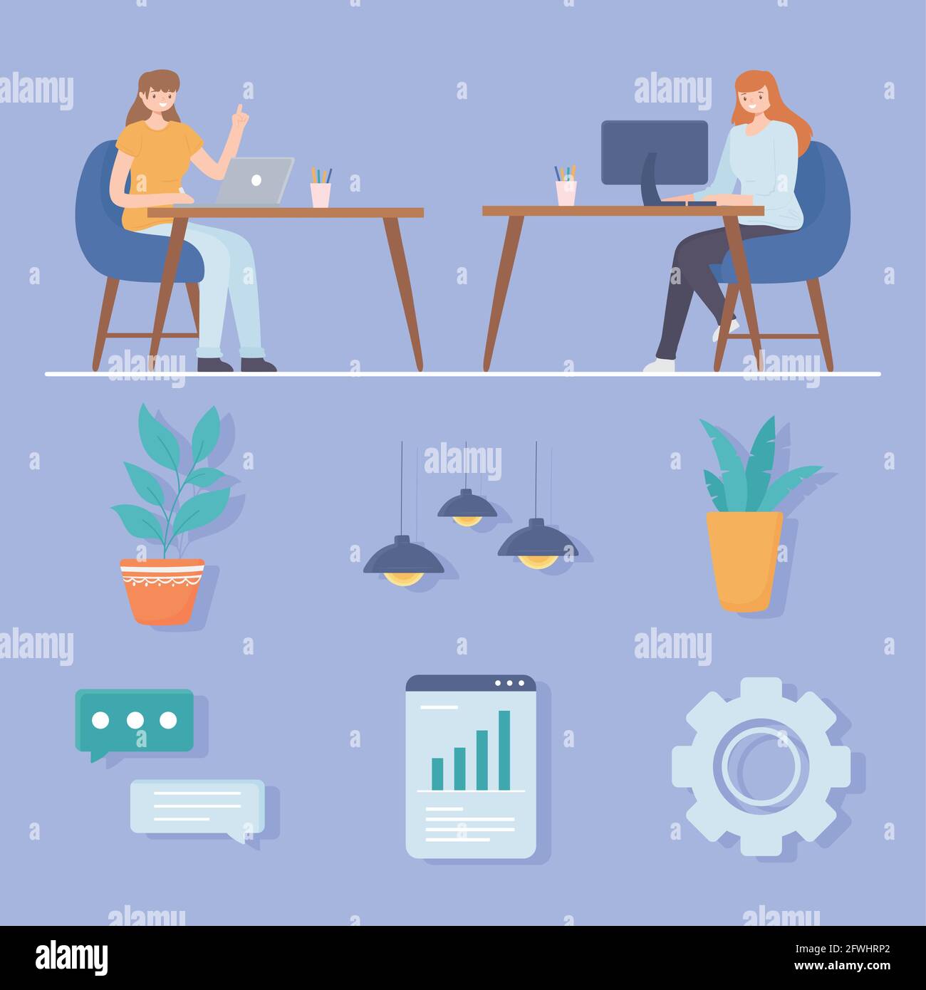 coworking women at desk Stock Vector Image & Art - Alamy