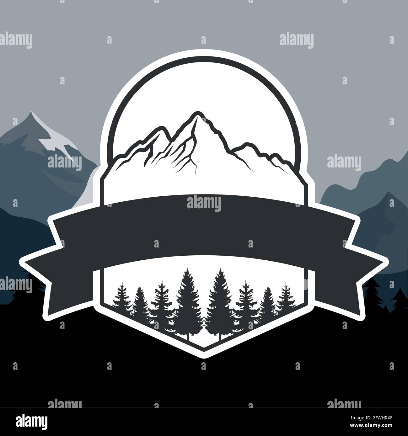 adventure emblem with pines trees Stock Vector Image & Art - Alamy