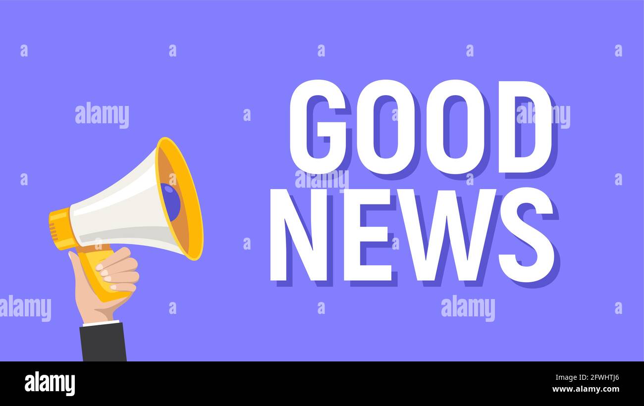 Good news announce megaphone hand holding cartoon attention. Great news ...