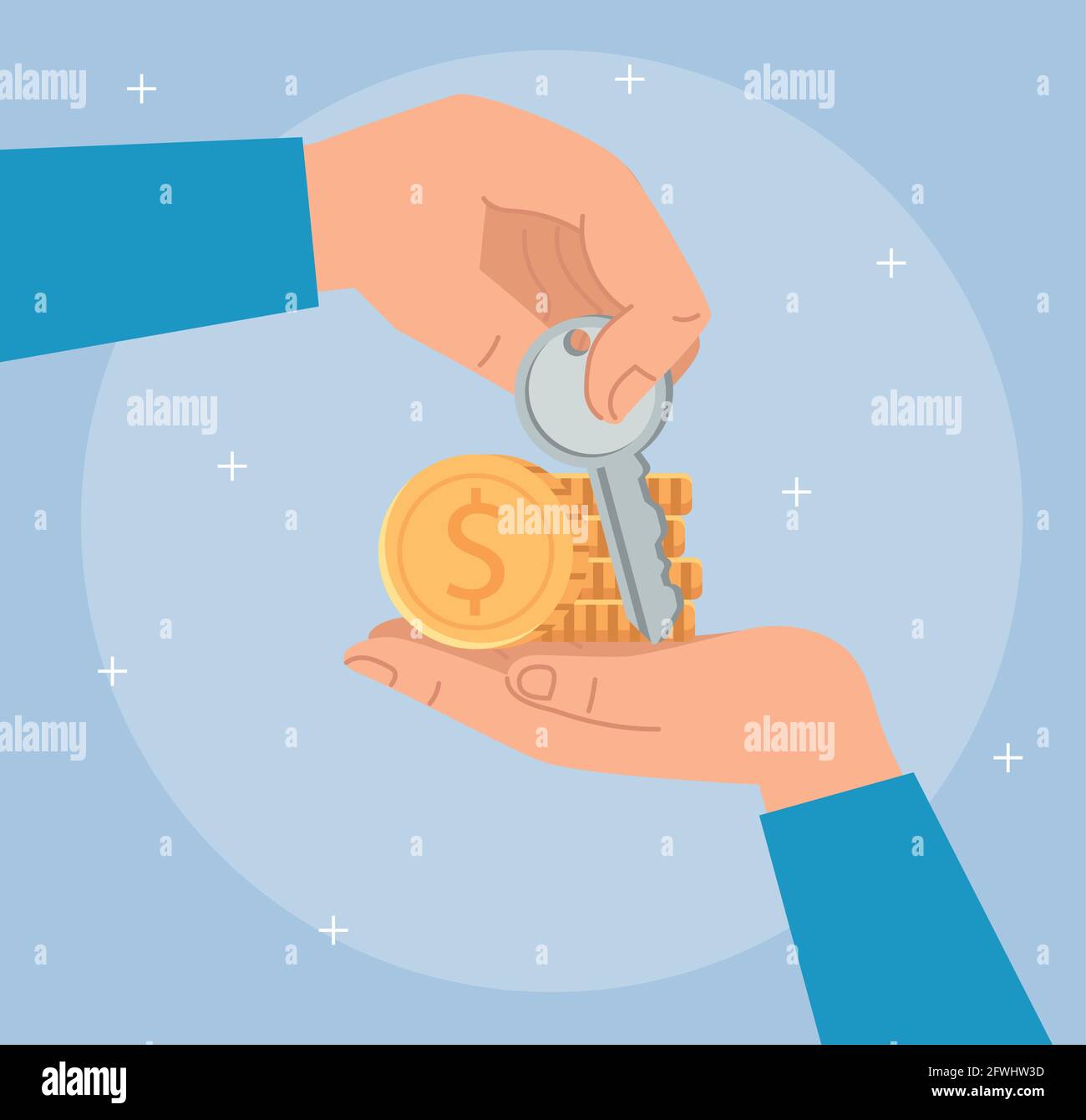 coins and key between hands Stock Vector Image & Art - Alamy
