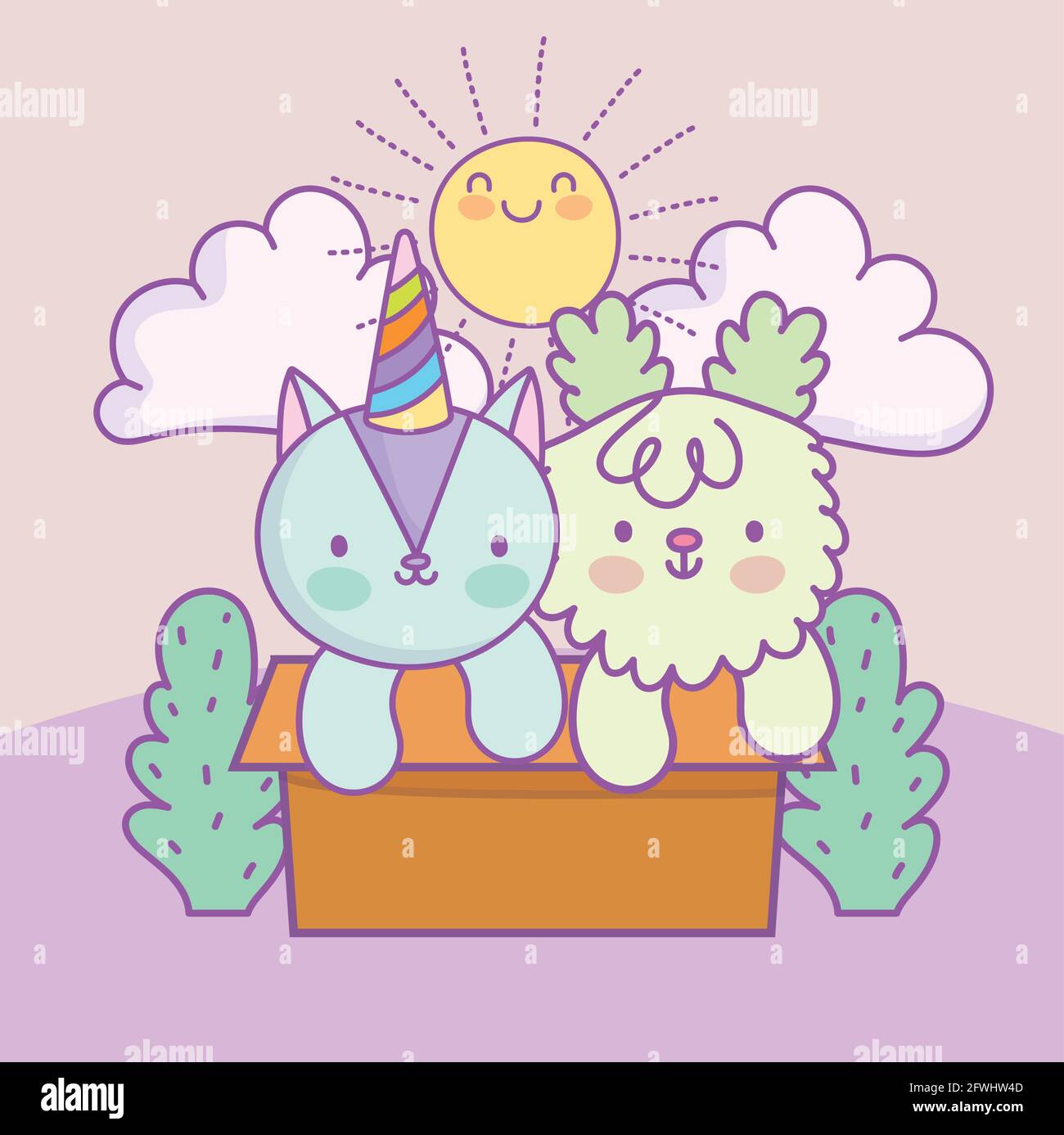 cute animals in box Stock Vector Image & Art - Alamy