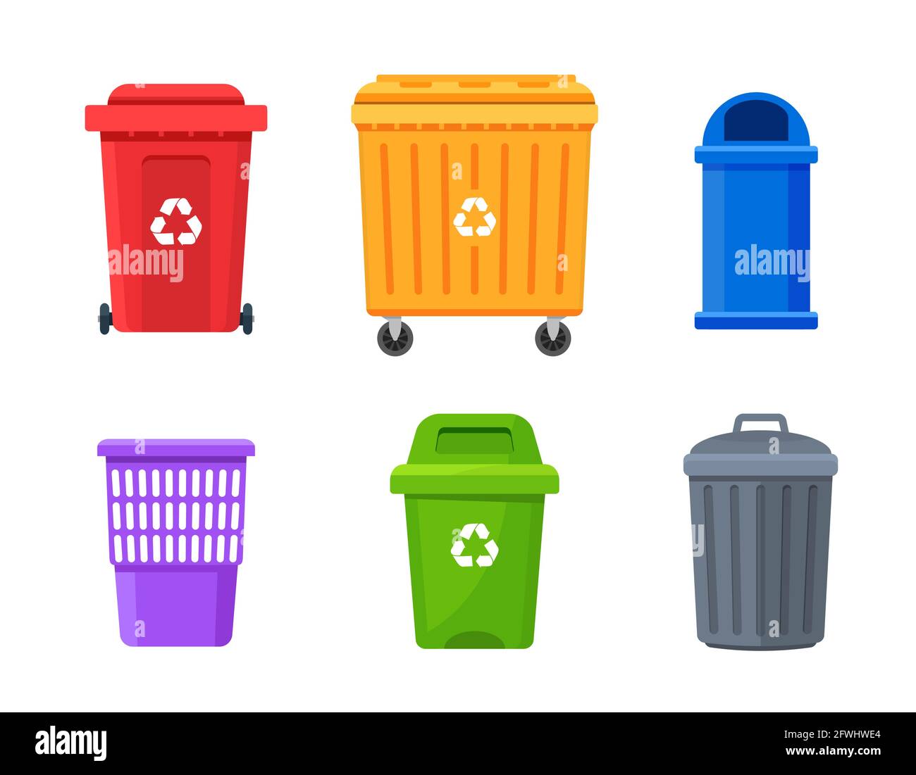 Trash container bin icon. Garbage can metal recycle basket box for ...