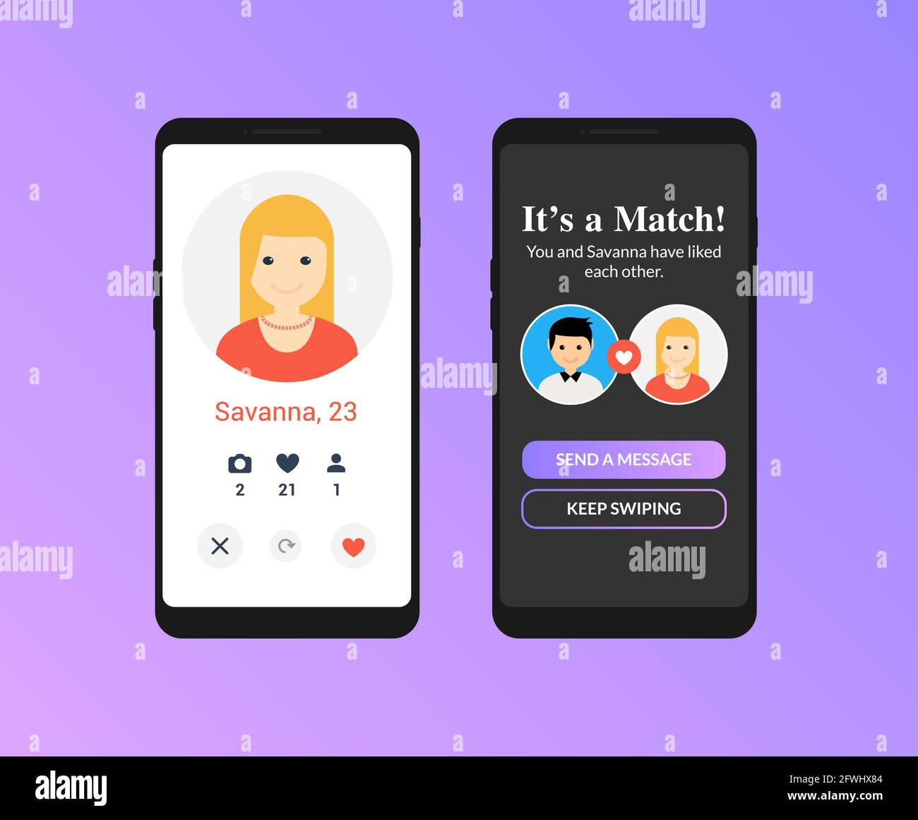 Dating app online mobile concept. Female male profile flat design ...