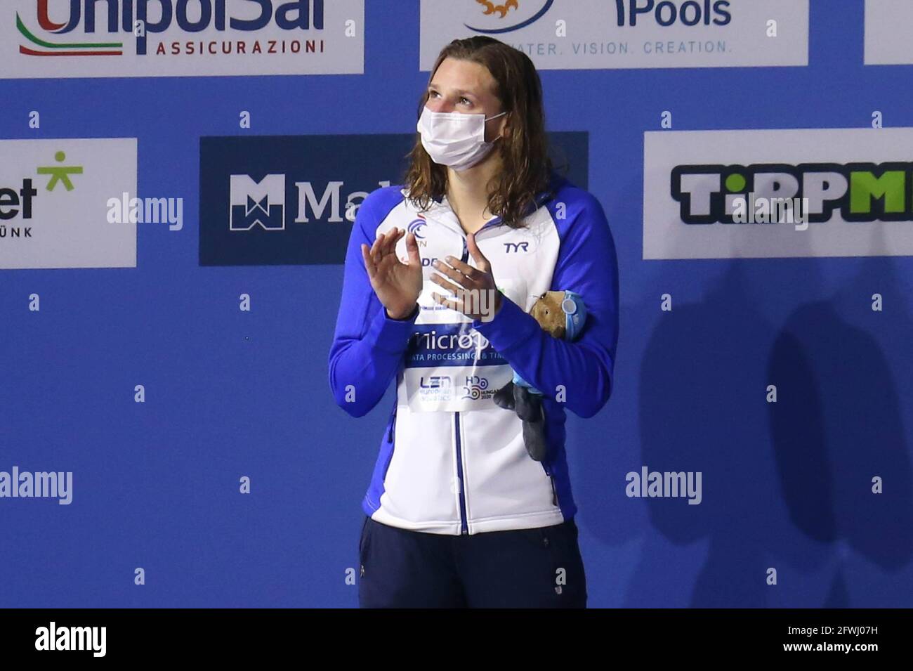 Marie Wattel of France Podiuml 100 m Freestyle during the 2021 LEN ...