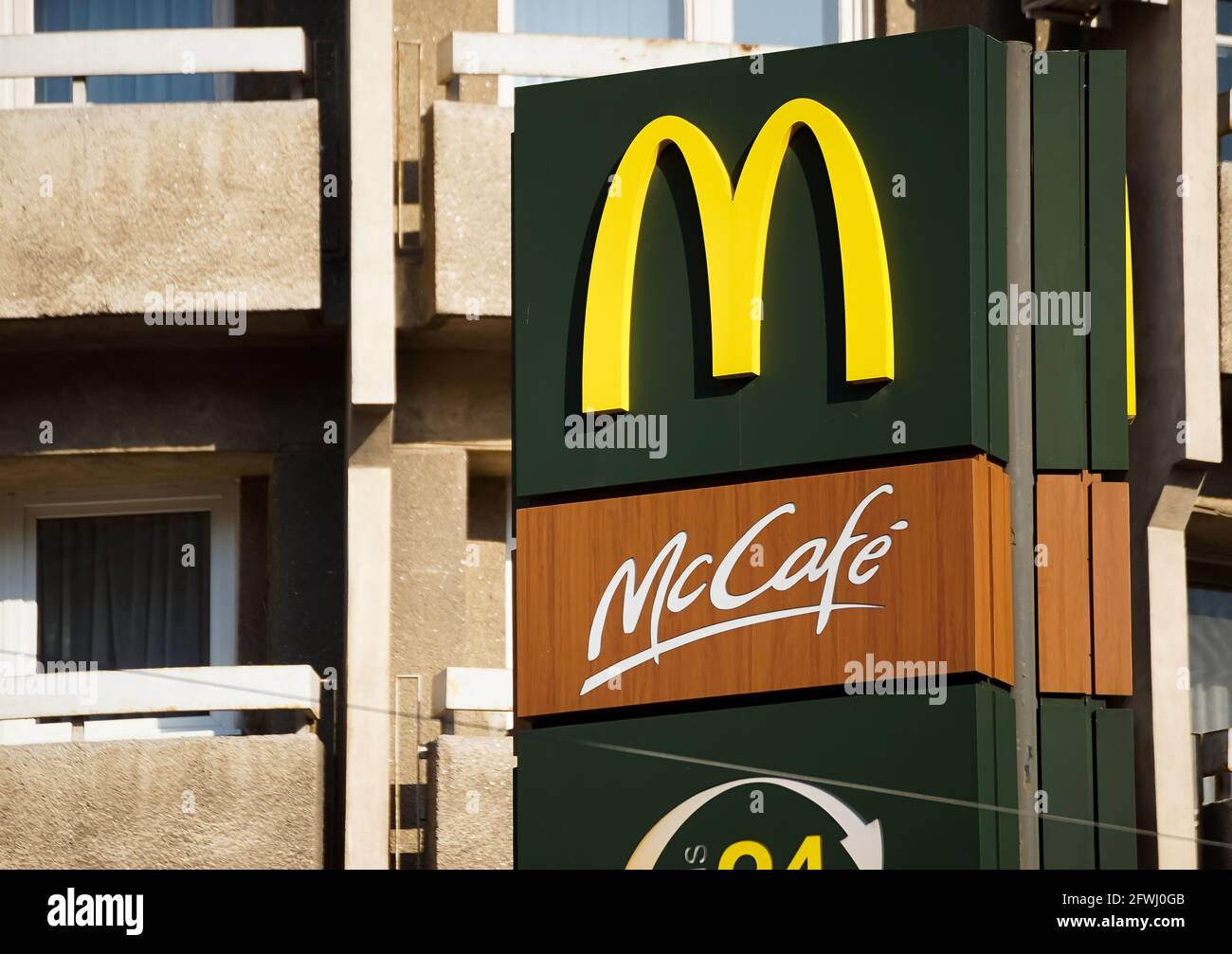 Bucharest, Romania - April 01, 2021: Pillar signage of a McDonald's ...