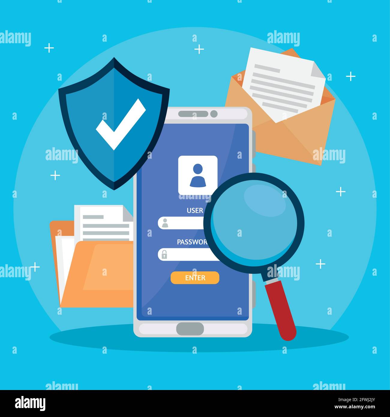 Hacker file lupe shield cyber hi-res stock photography and images - Alamy