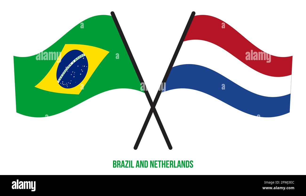 Brazil and Netherlands Flags Crossed And Waving Flat Style. Official ...